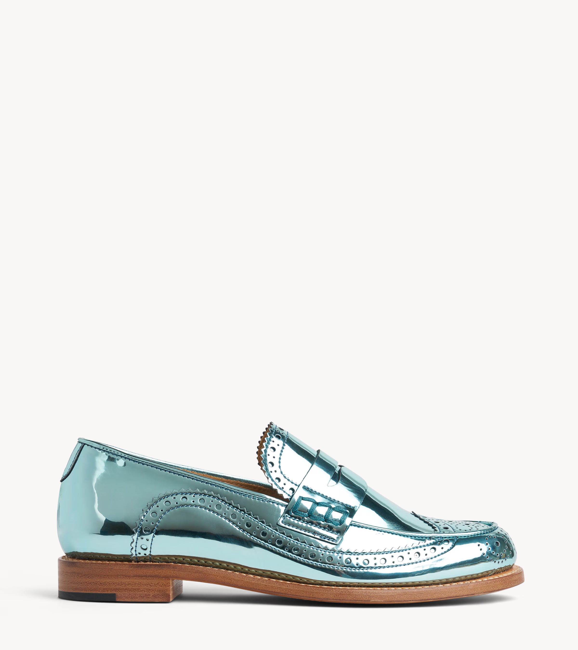 Ms. Charlotte Aqua Metallic Leather Women's Brogue Loafer – The Office ...